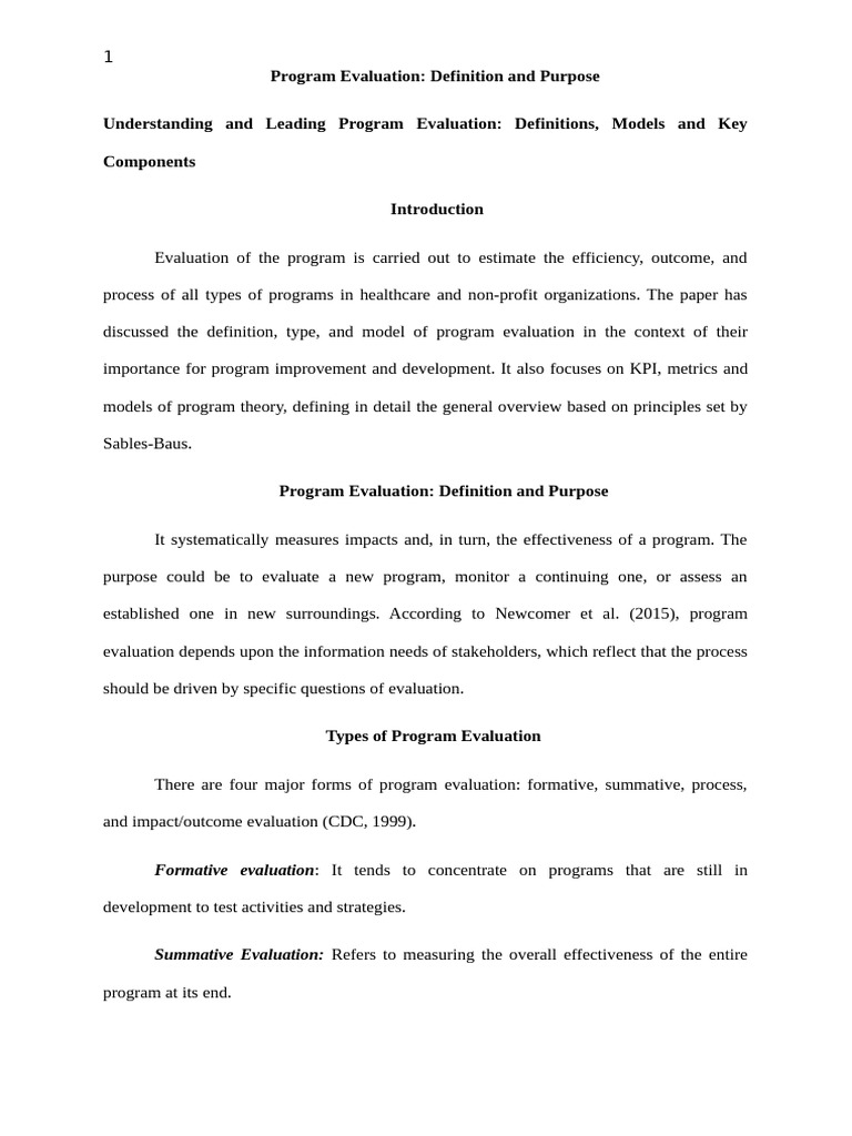 Program Evaluation Definition and Purpose | PDF | Program Evaluation | Evaluation
