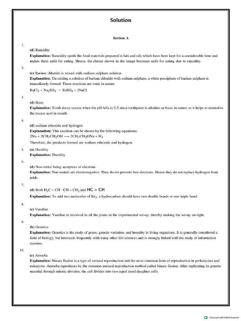Answer Key Practice paper-II Science | PDF