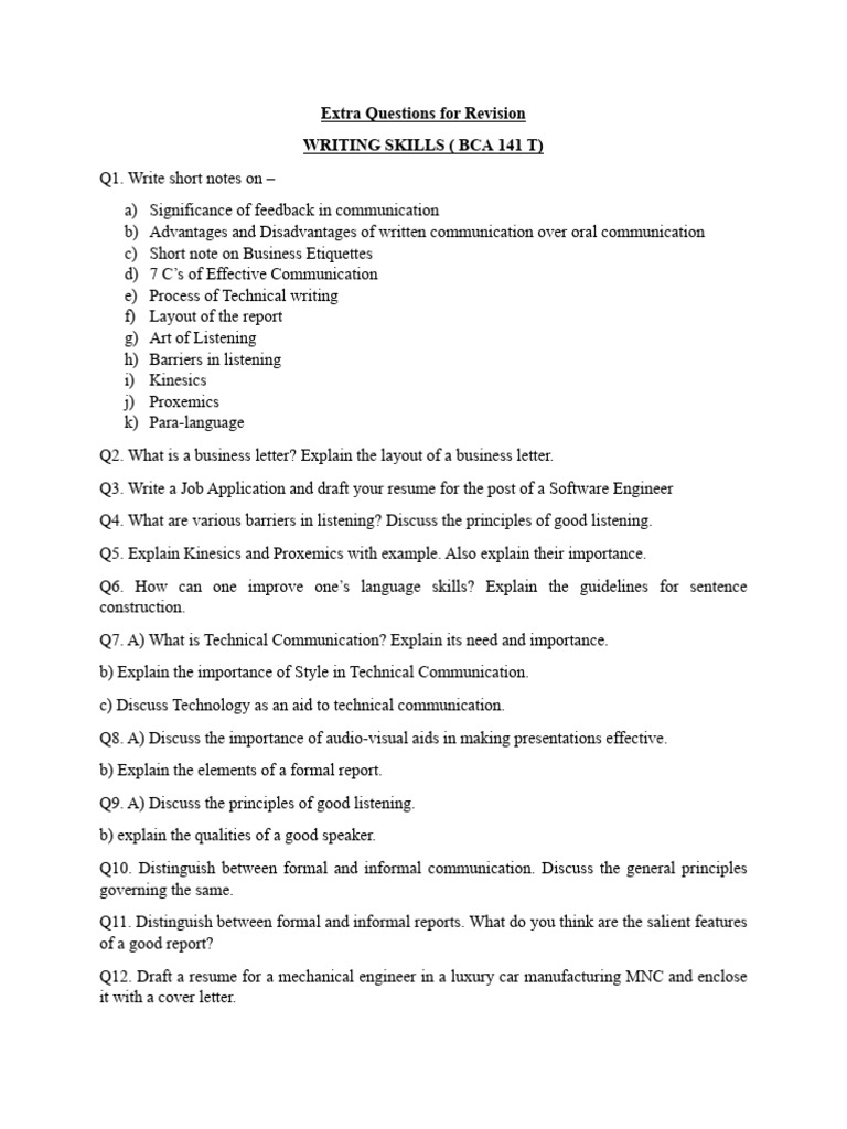 Extra Questions For Revision - Ws | PDF