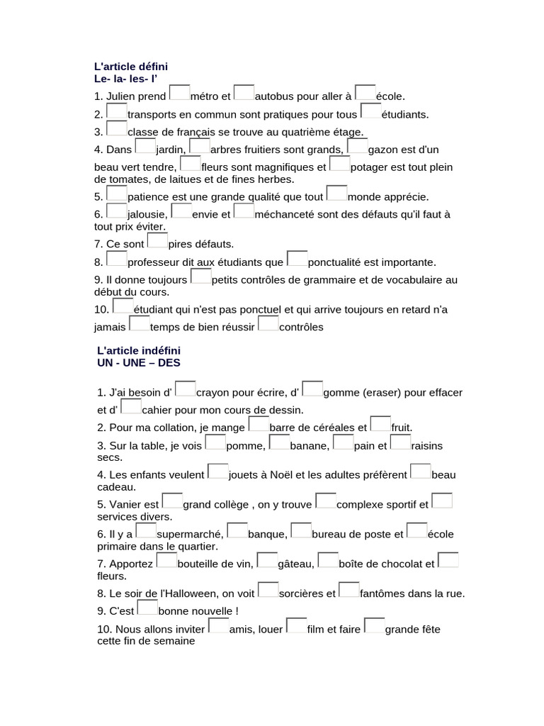 4 Articles Definis Et Indefinis | PDF