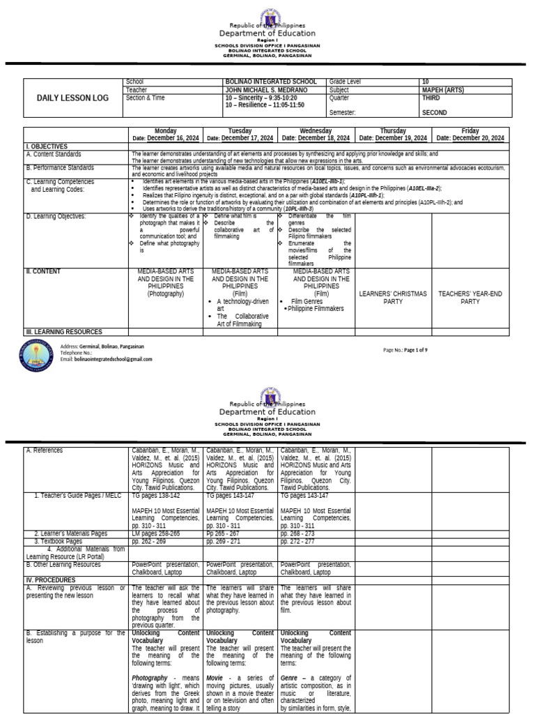 DLP ARTS 10 (Q3) - WEEK 1 | PDF | Learning | Image