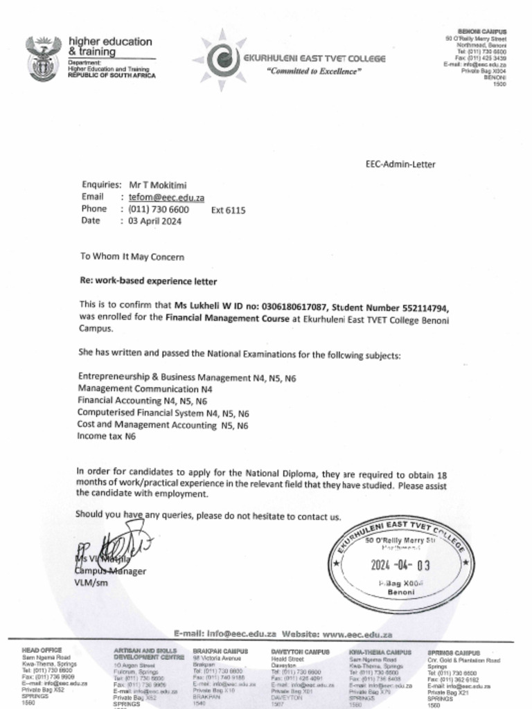 Letter of Completion | PDF