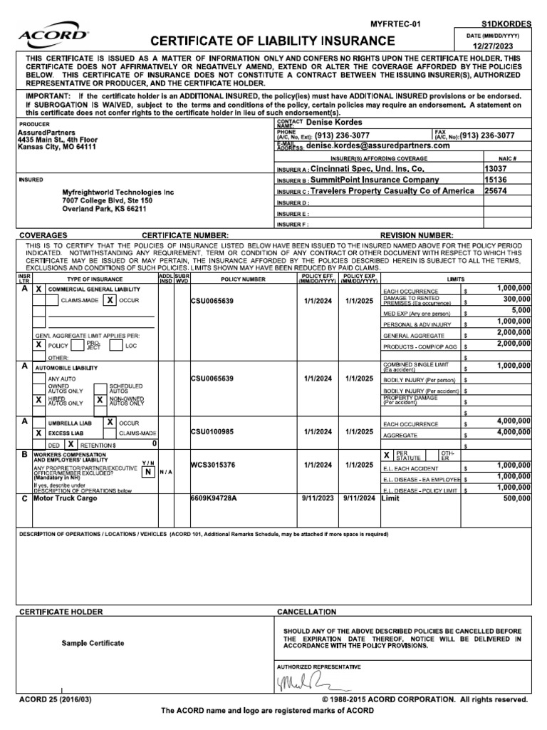Certificate of Insurance | PDF