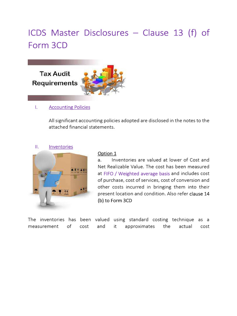 ICDS Master Disclosures - Clause 13 F of Form 3CD | PDF | Inventory | Business