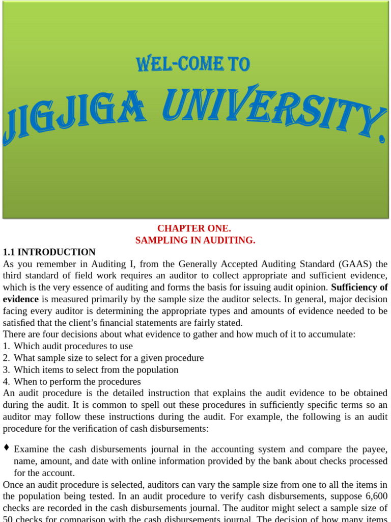 Auditing Principles and Practices Ii Chapter One | PDF | Audit | Sampling (Statistics)