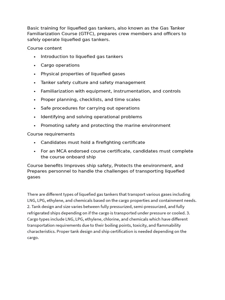 Basic Training For Liquefied Gas Tankers | PDF