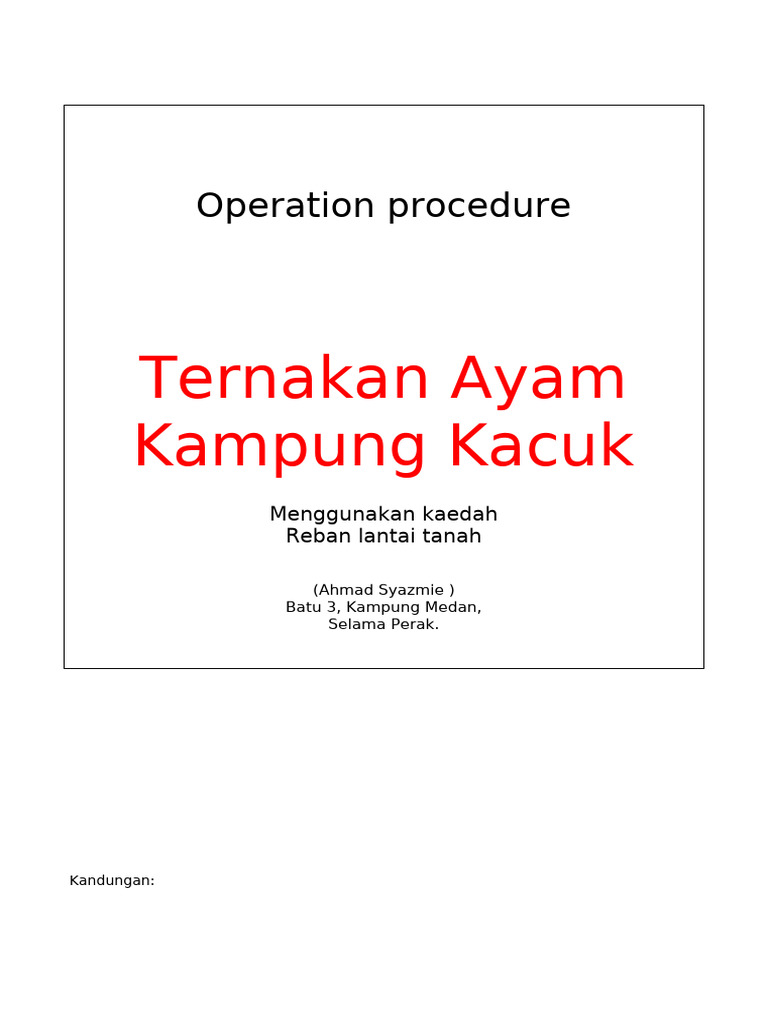 1 A Ahmad Syazmie Operation Procedure Ternak 1000 Ayam Kampung | PDF
