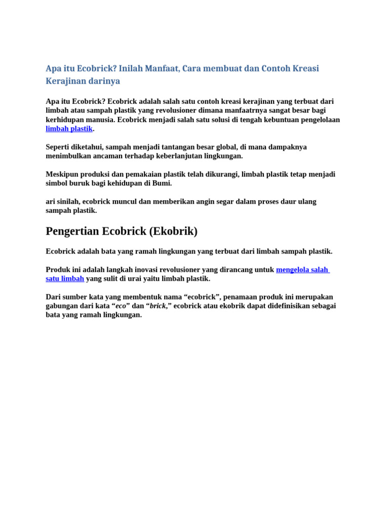 Definisi dan Manfaat Ecobrick | PDF