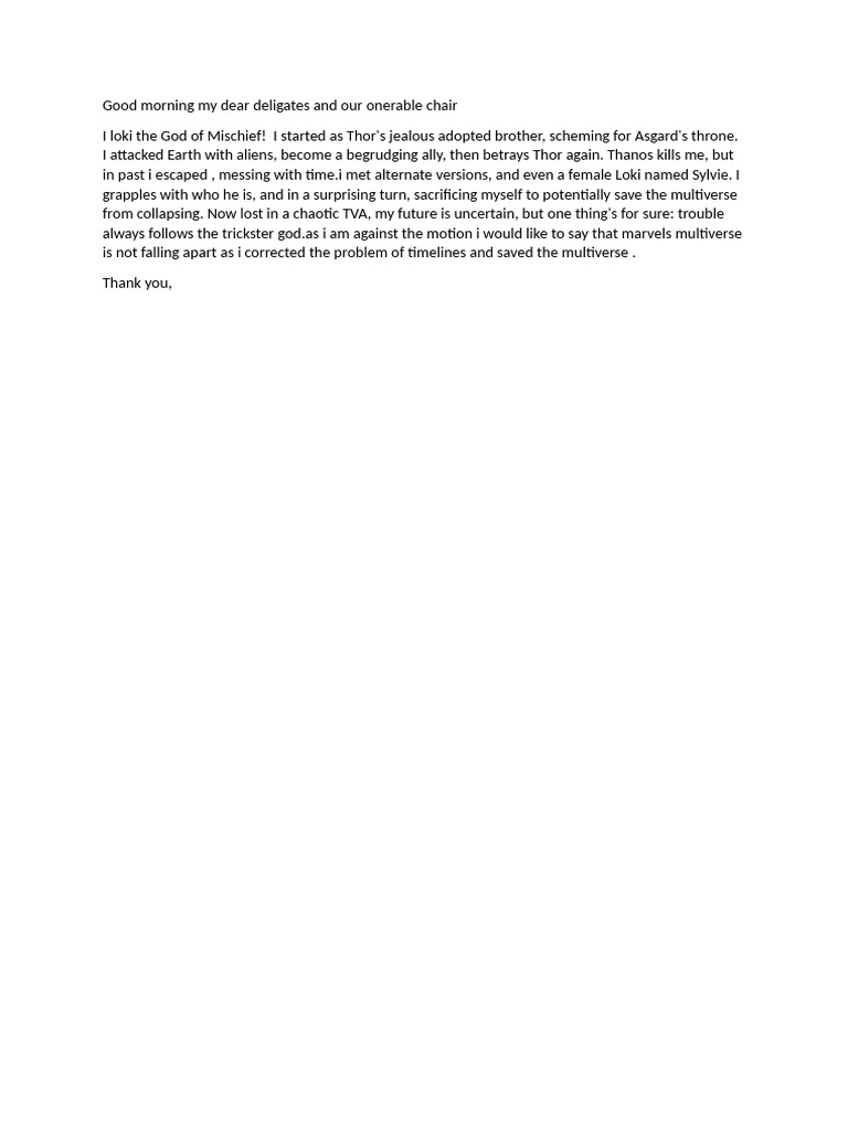 Good Morning My Dear Deligates and Our Onerable Chair | PDF