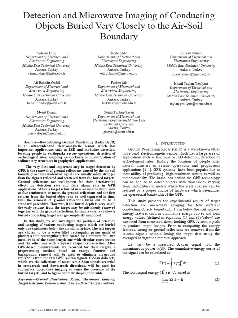Detection and Microwave Imaging of Conducting Objects Buried Very Closel | PDF | Microwave | Radar