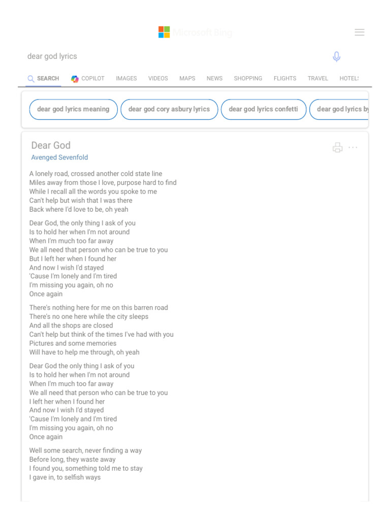 Dear God Lyrics - Search | PDF