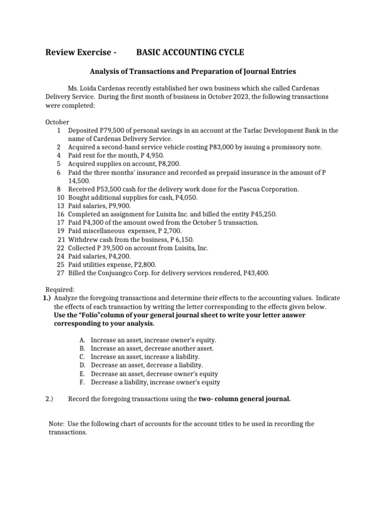 Review Exercise BAC 2 2023 2024 P. de Guzman | PDF | Corporations ...