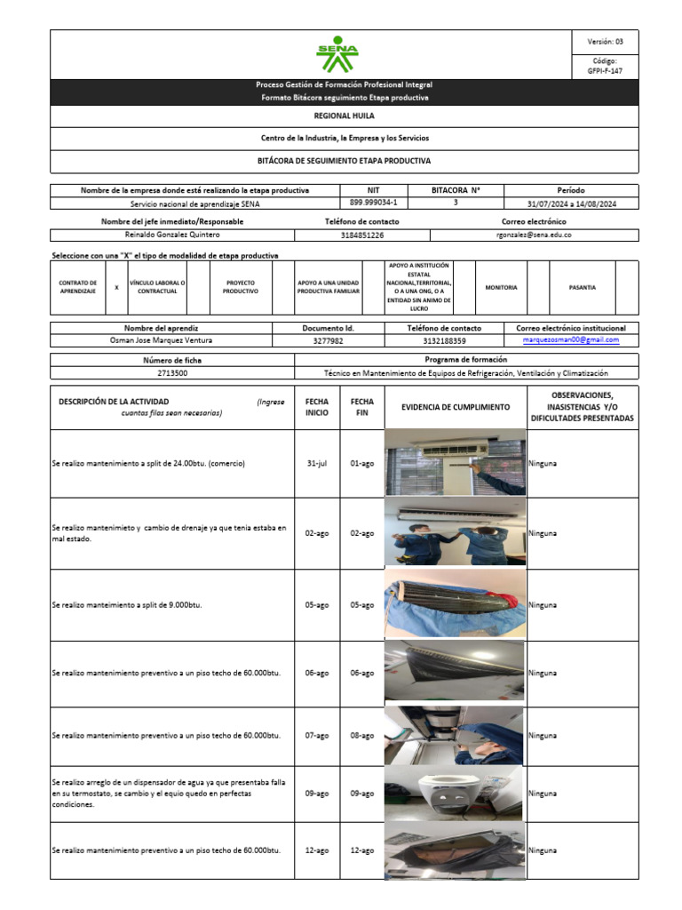 Bitácora de Mantenimiento SENA | PDF