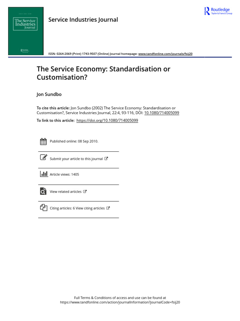 Service Economy: Customisation vs. Standardisation | PDF | Survey ...