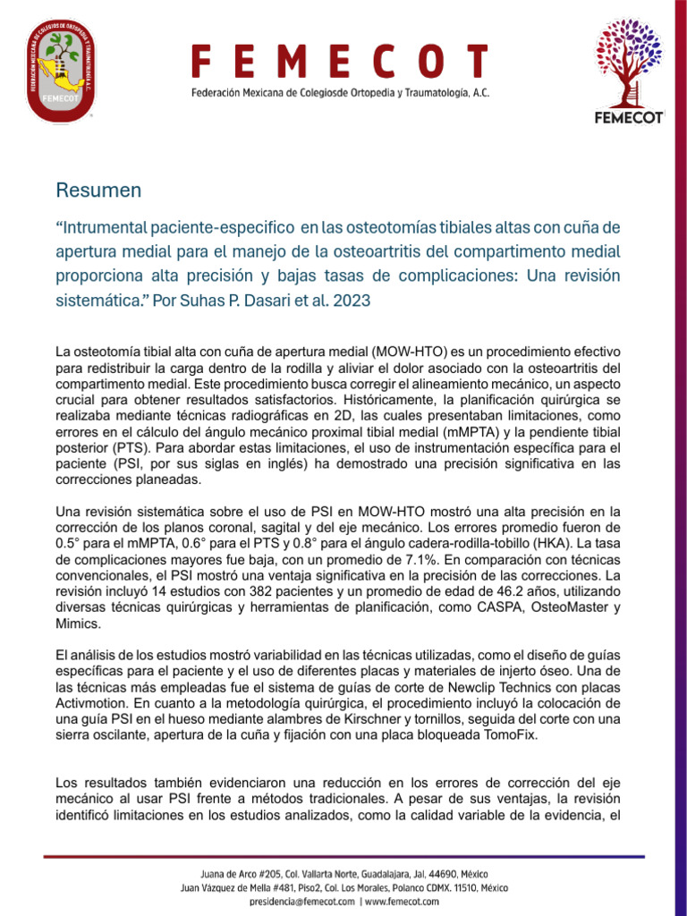 Resumen Articulo Modulo Nuevas Tecnologia Enero 25 | PDF | Cirugía | Osteoartritis