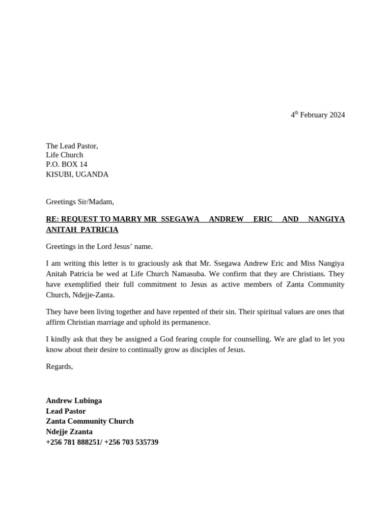 Andrew and Patricia Request To Marry Letter | PDF