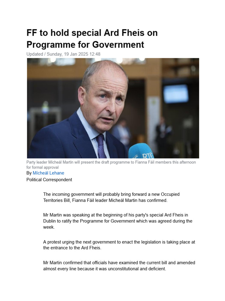 FF To Hold Special Ard Fheis On Programme For Government | PDF | Politics Of Ireland | Politics ...