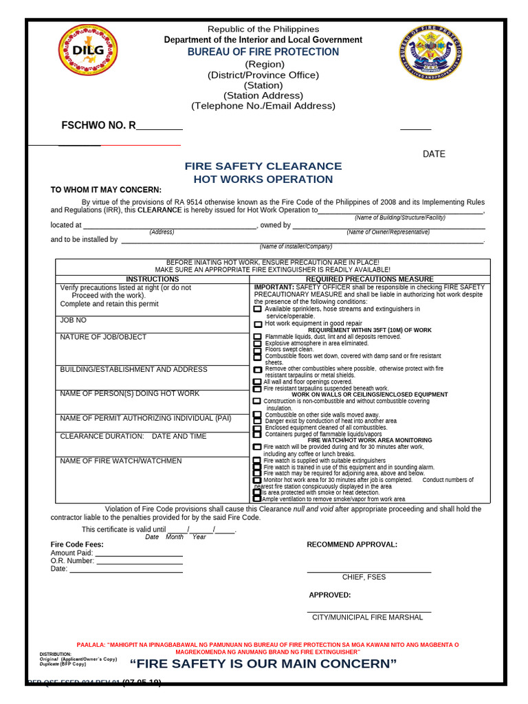 Fire Safety Clearance for Hot Work | PDF | Fire Safety | Fires