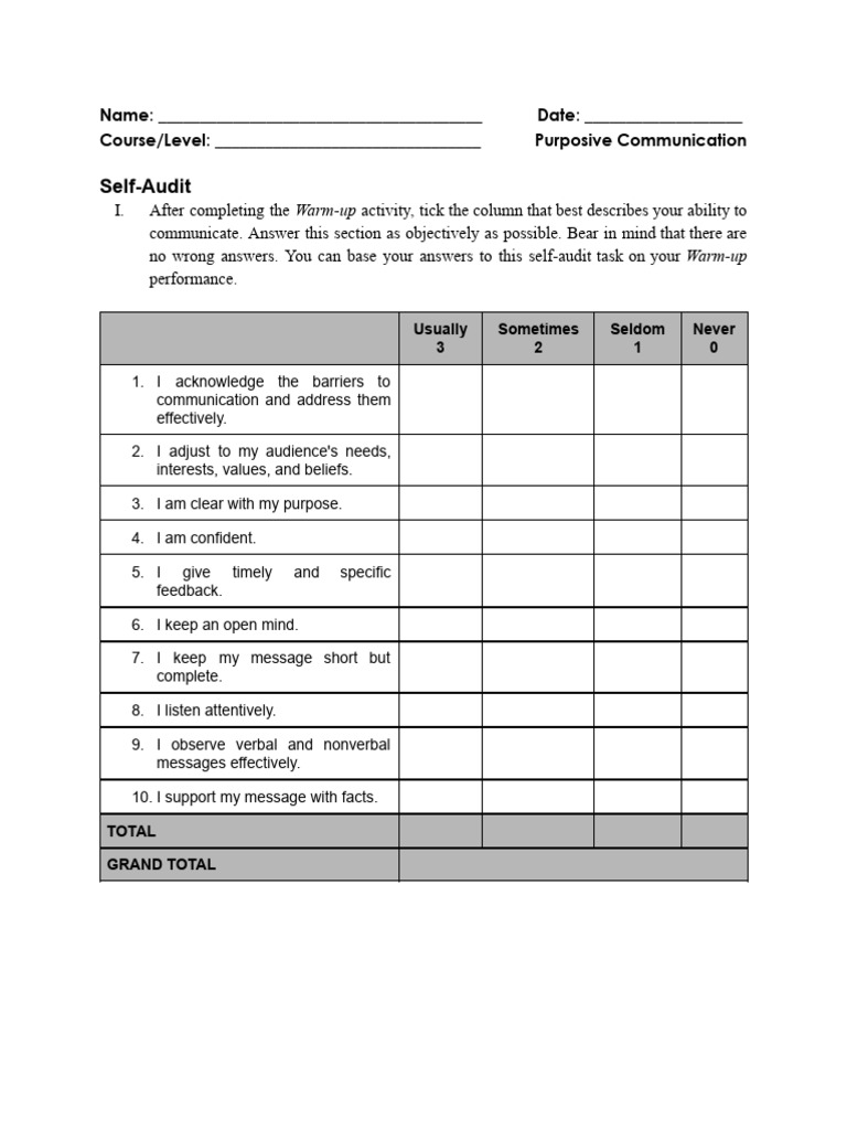Self Audit Questionnaire | PDF