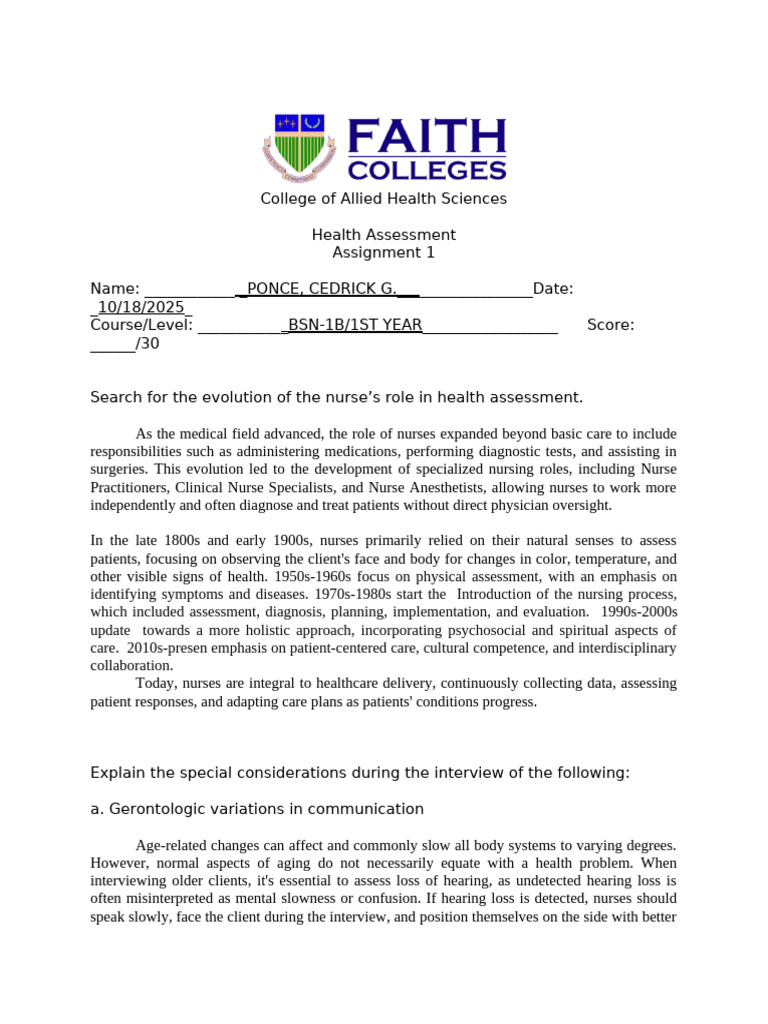 Prelim Assignment1 2024 .Poncedrick G. Bsn-1b | PDF | Nursing | Medicine