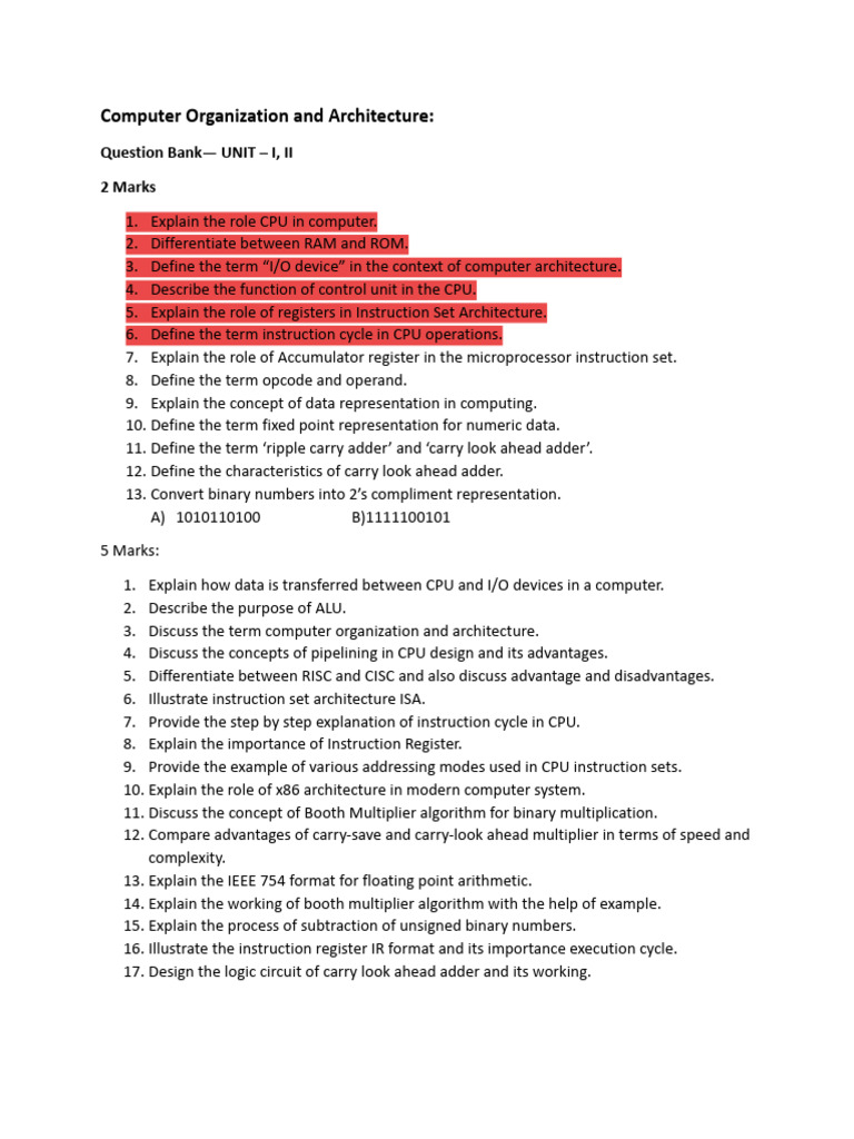 Question Bank COA | PDF | Central Processing Unit | Cpu Cache