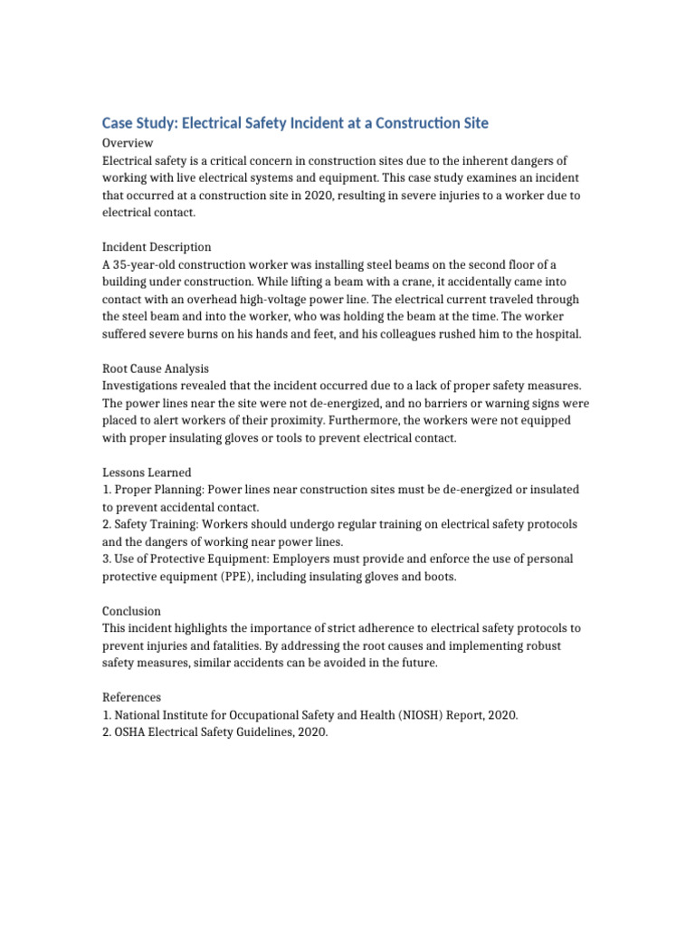 Electrical Safety Case Study: Construction Incident | PDF