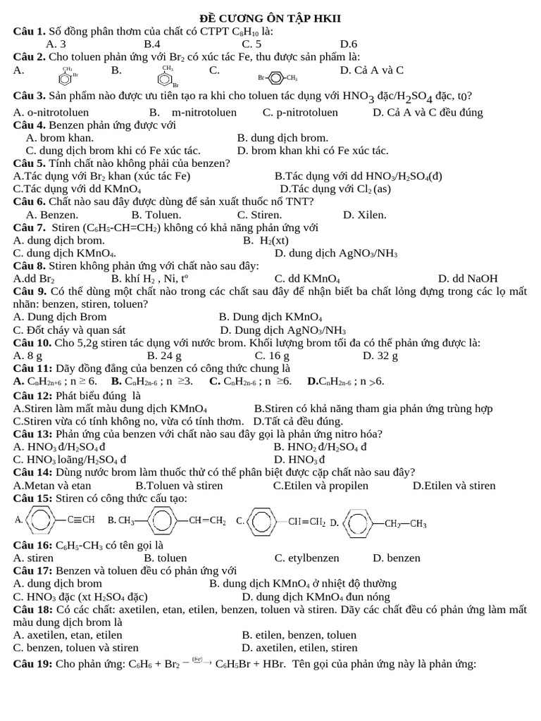 De Cuong On Thi hk2 Hoa 11 | PDF