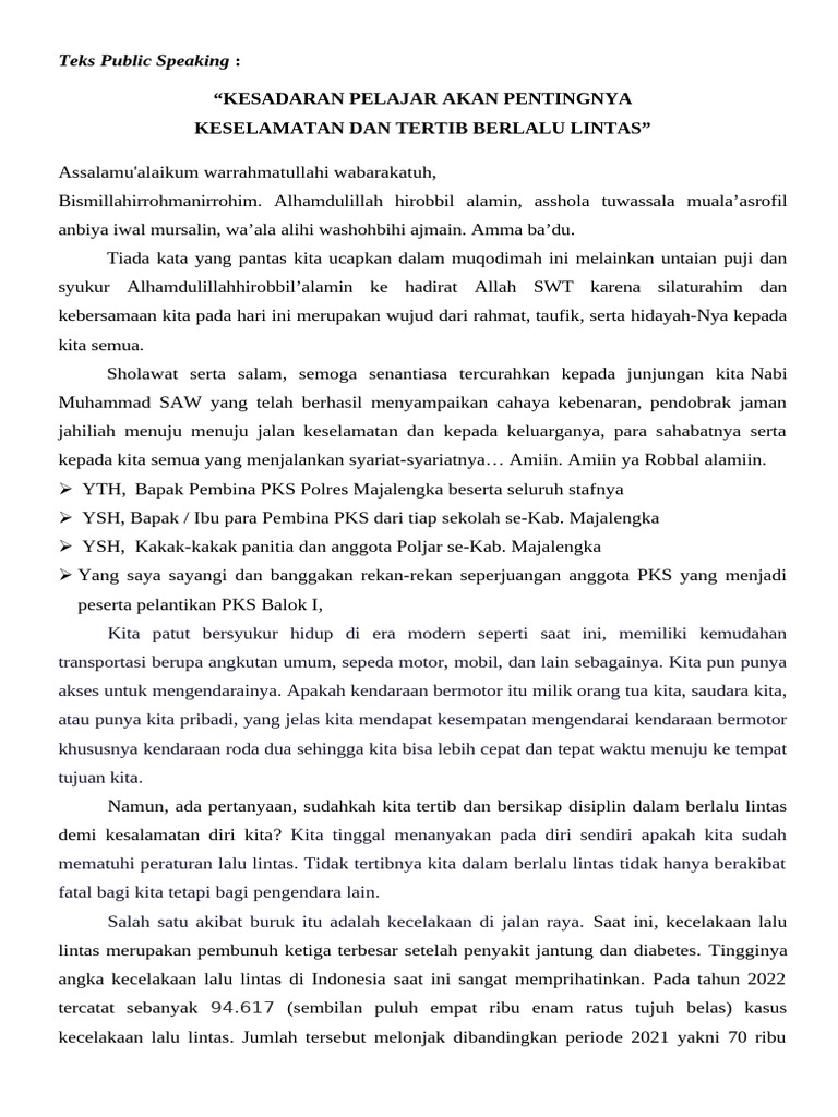 Teks Public Speaking Lomba PKS | PDF