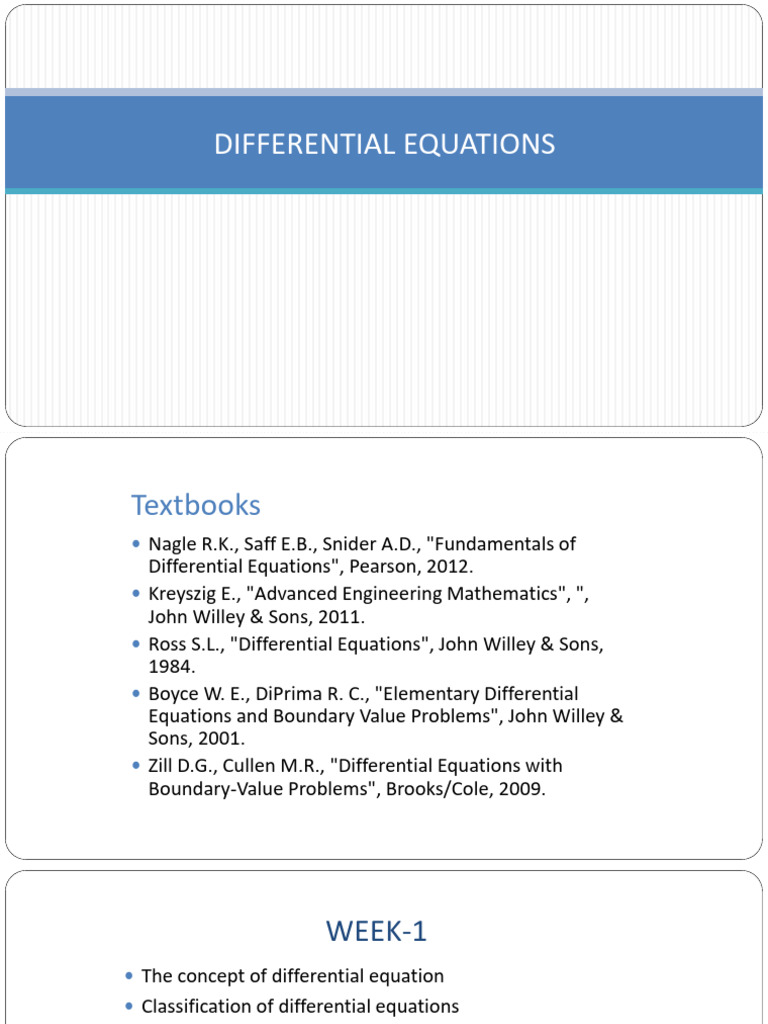 Differential Equations Week 1 Introduction | PDF | Differential Equations | Equations
