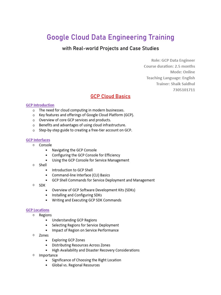 GCP Data Engineer Curriculum | PDF | Apache Spark | Cloud Computing