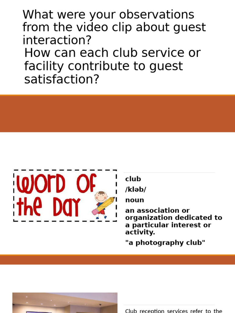 Enhancing Club Reception Services | PDF | Resort | Social Psychology