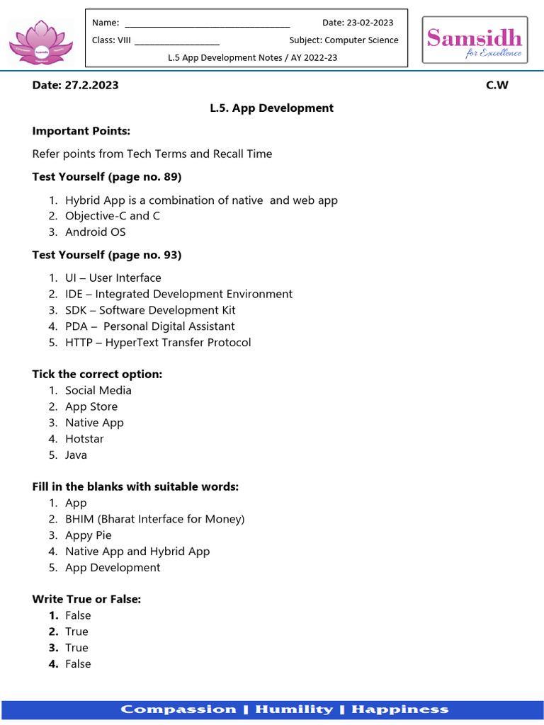 Grade 8 Lesson 5 Notes (Complete) Notes | PDF | Mobile App ...