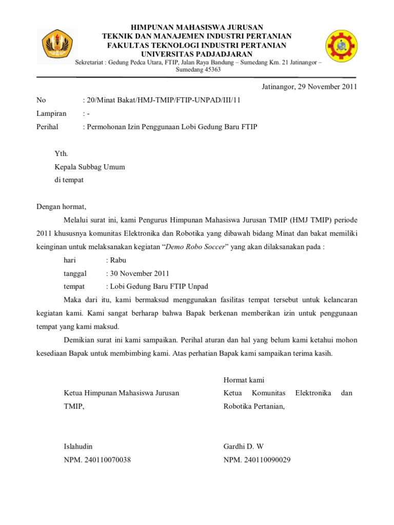 Surat Peminjaman Ruangan | PDF