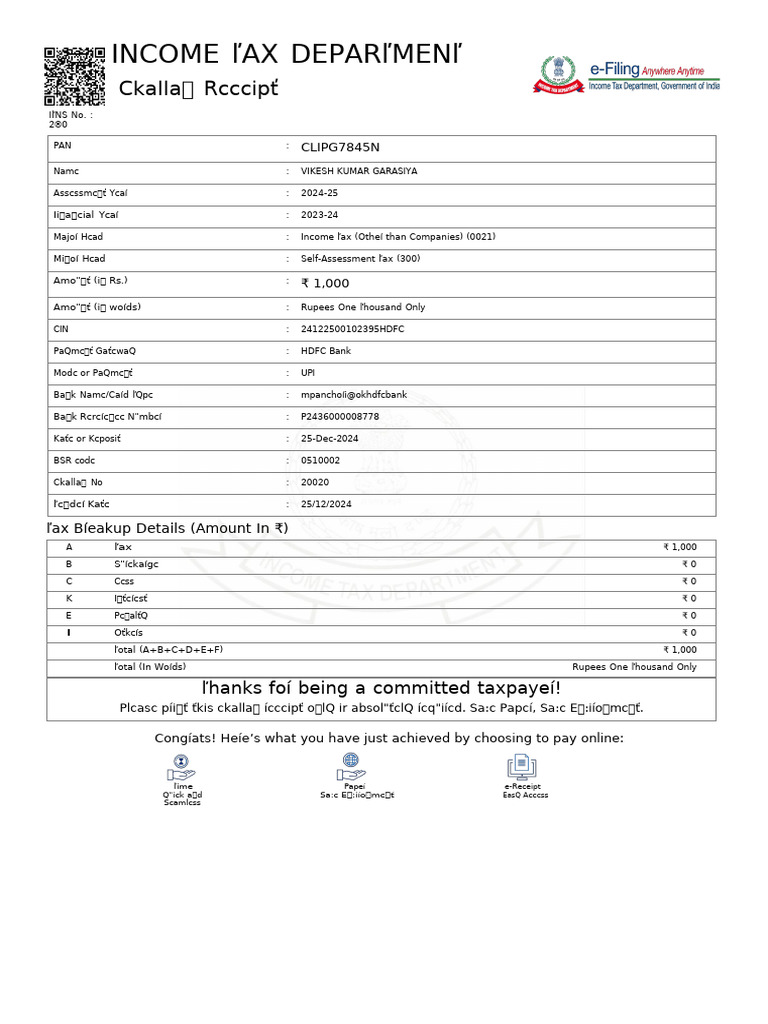 24122500102395HDFC ChallanReceipt | PDF