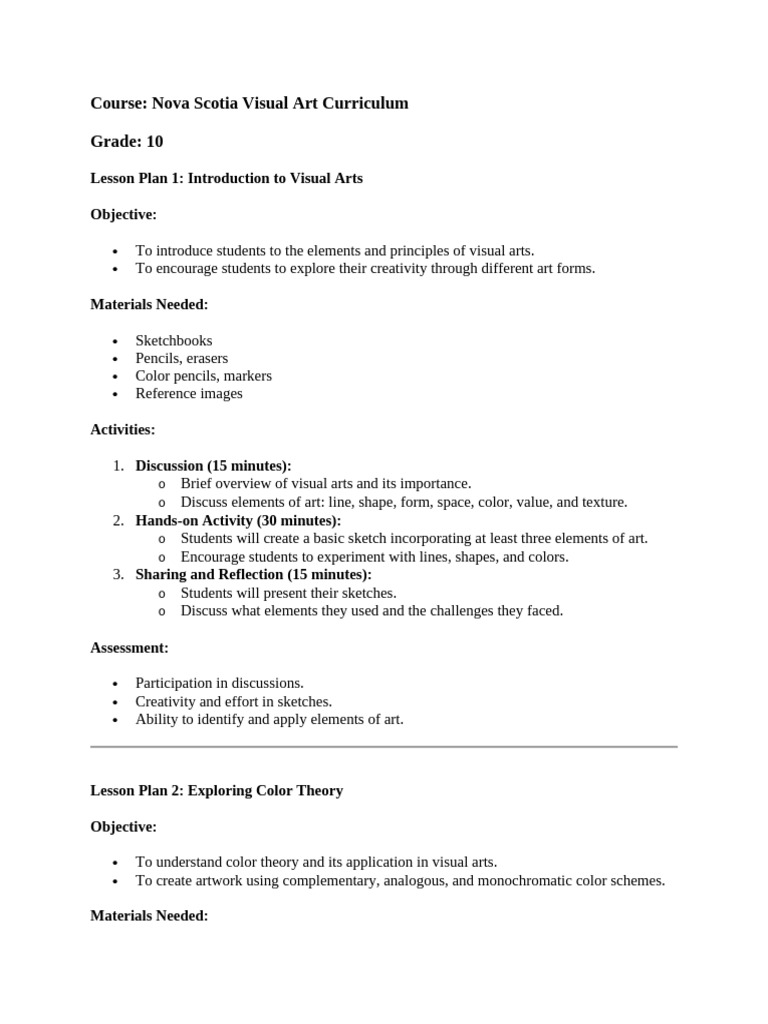 Grade 10 Visual Arts Curriculum Guide | PDF | Drawing | Paintings