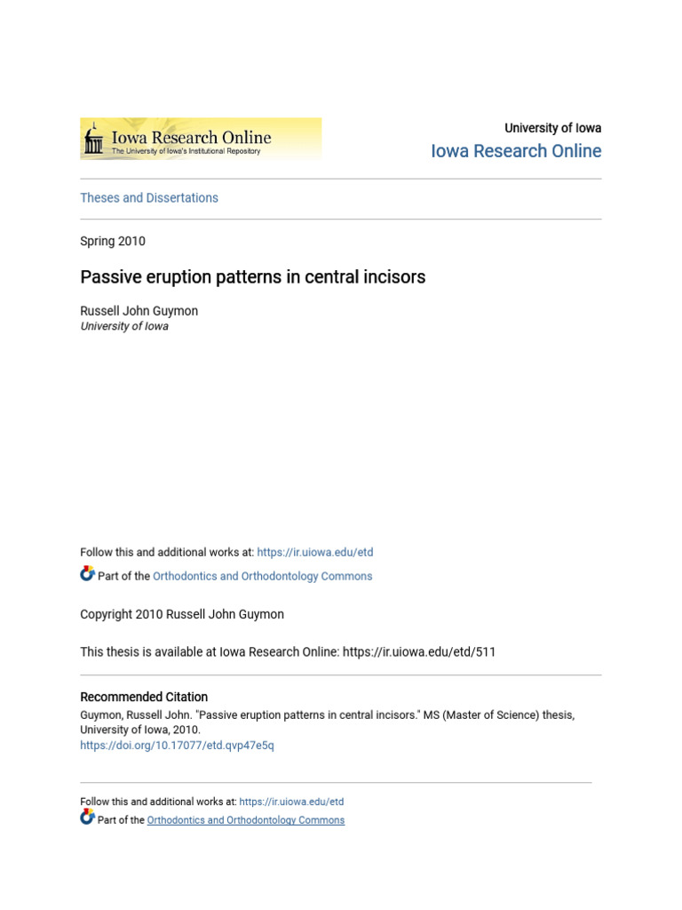 Passive eruption patterns in central incisors | PDF | Periodontology ...