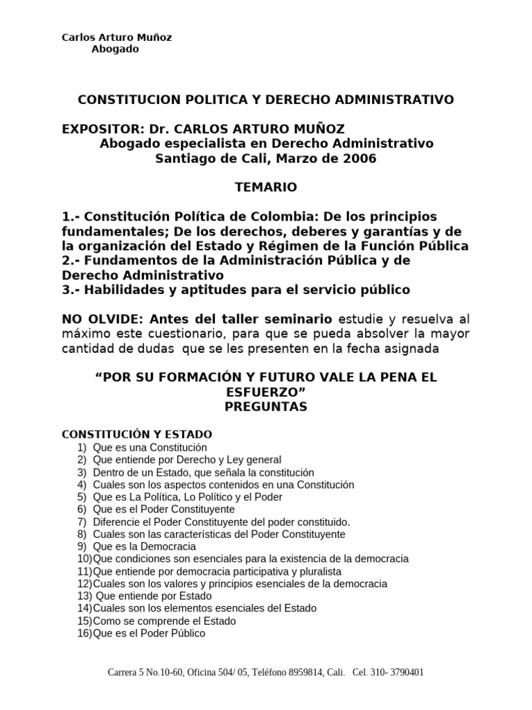 Cuestinario Derecho Const Advo | PDF | Alcalde | Separación de poderes