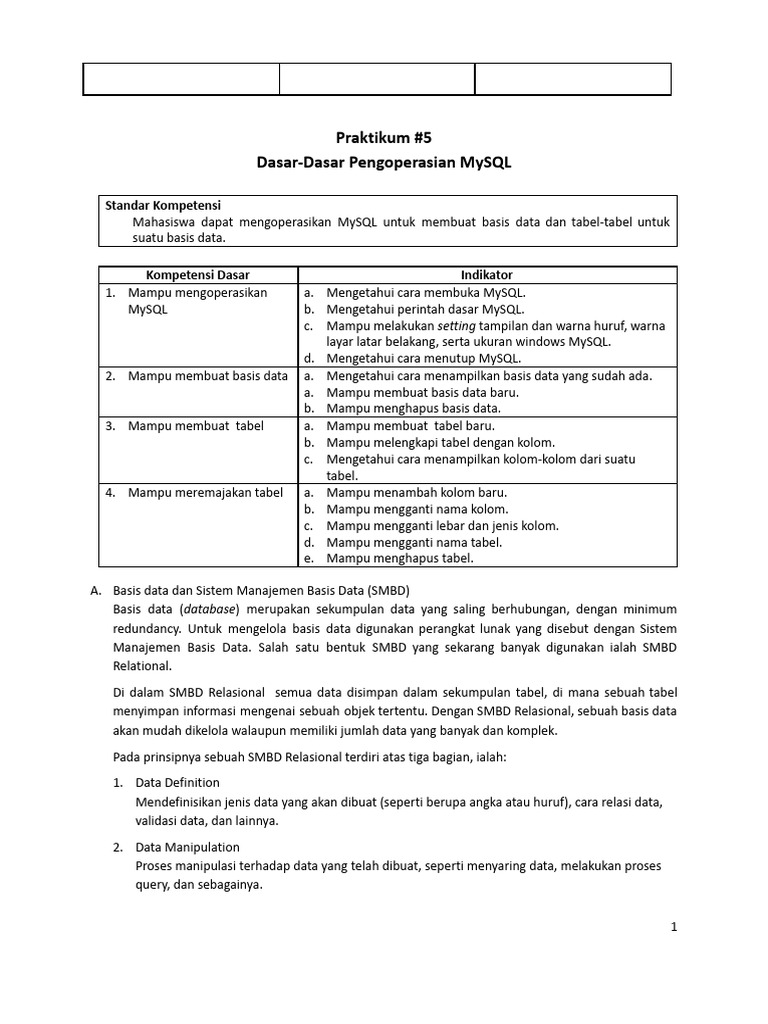 Pertemuan 5 Dasar-Dasar Pengoperasian MySQL | PDF