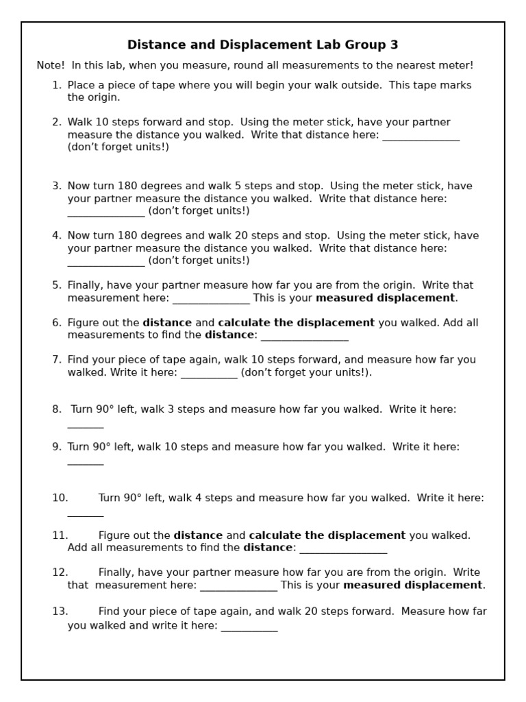 Distance and Displacement Lab Group 3 | PDF | Distance | Mathematics