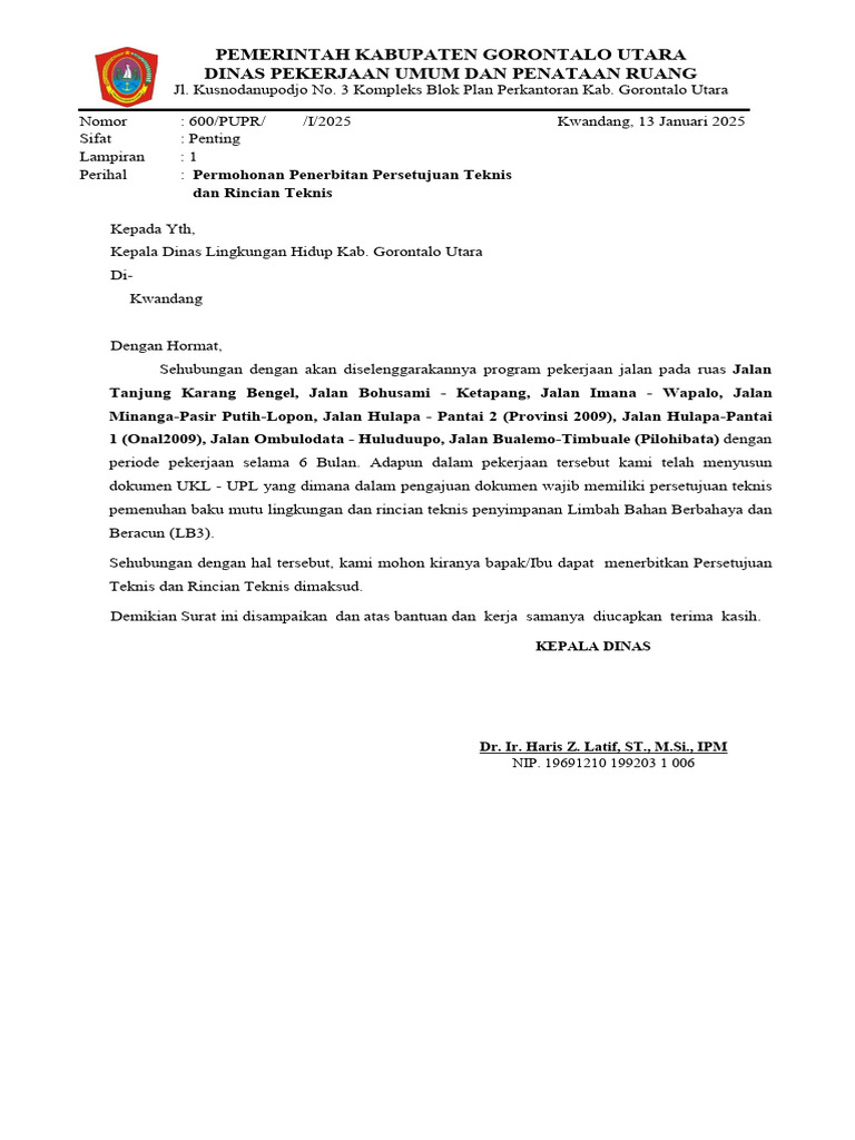 Surat Permohonan Pertek Dan Rintek | PDF