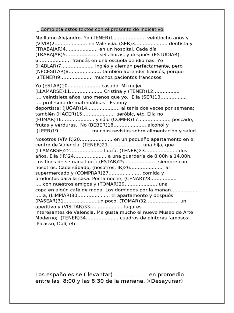 Ejercicios de presente de indicativo | PDF