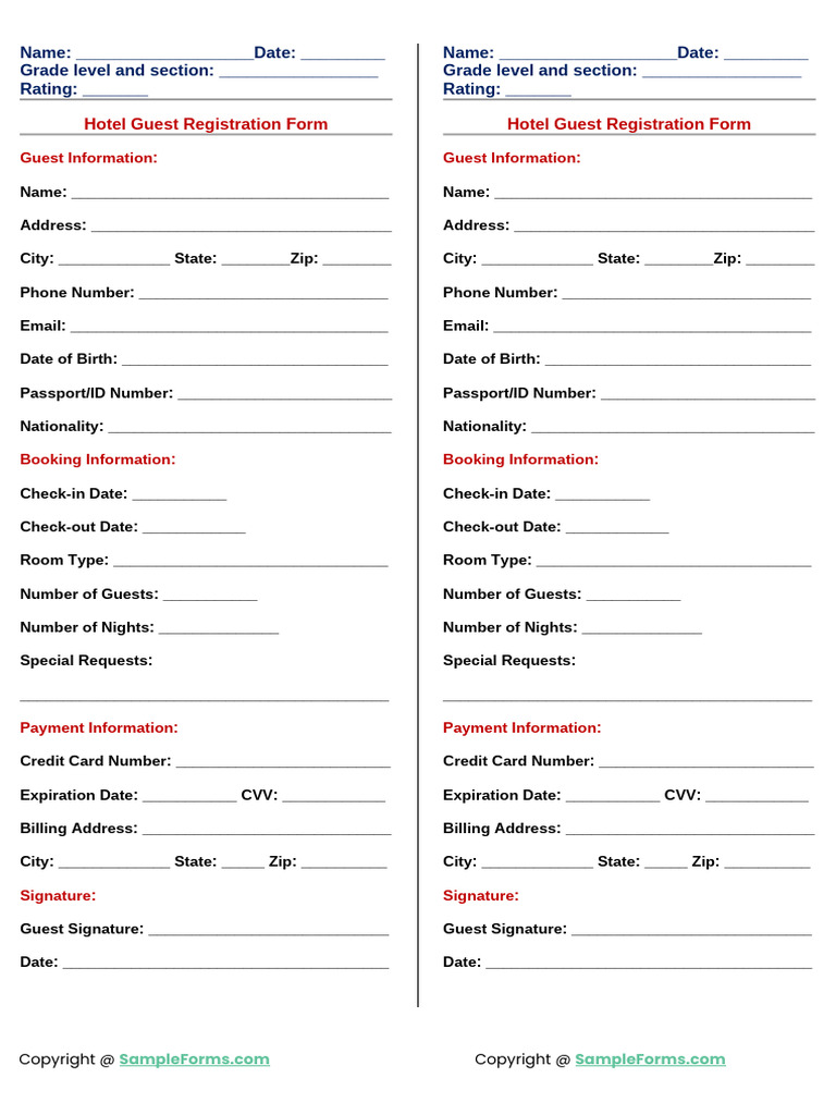 Hotel Guest Registration Form Template | PDF | Authentication | Government And Personhood