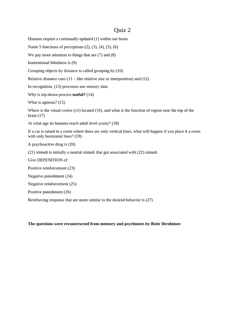 Quiz2 Prof. Dickson Psychology 343 | PDF