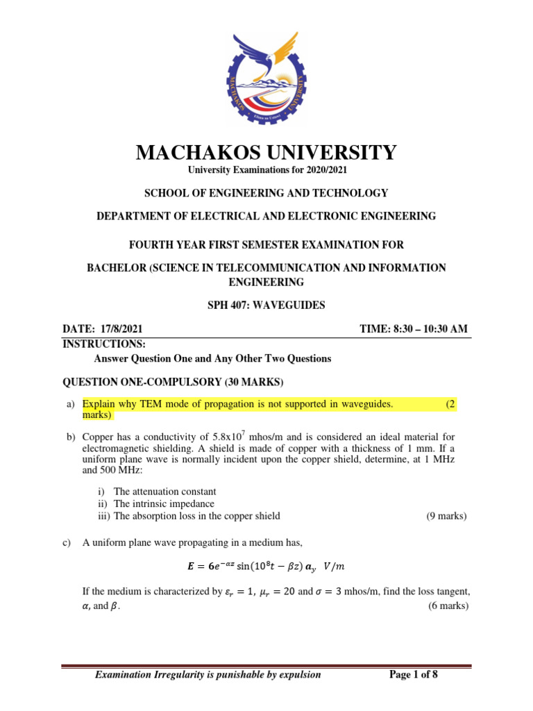 SPH 407 Waveguides | PDF | Waveguide | Electrical Engineering