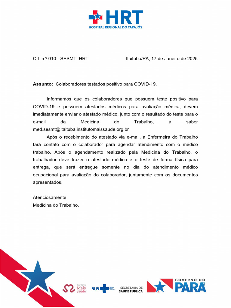 Comunicado Interno - 0010-SESMT COVID | PDF