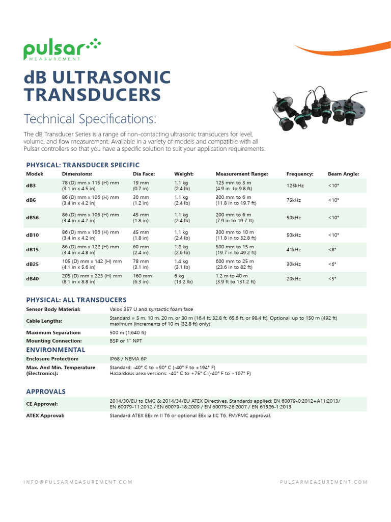 DB Ultrasonic Transducers Datasheet | PDF | Ultrasound | Classical Mechanics