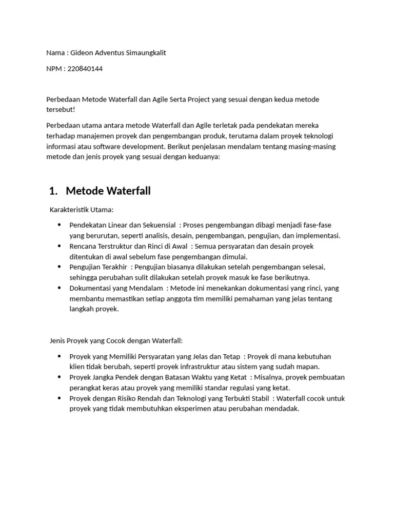 Perbandingan Metode Waterfall dan Agile | PDF