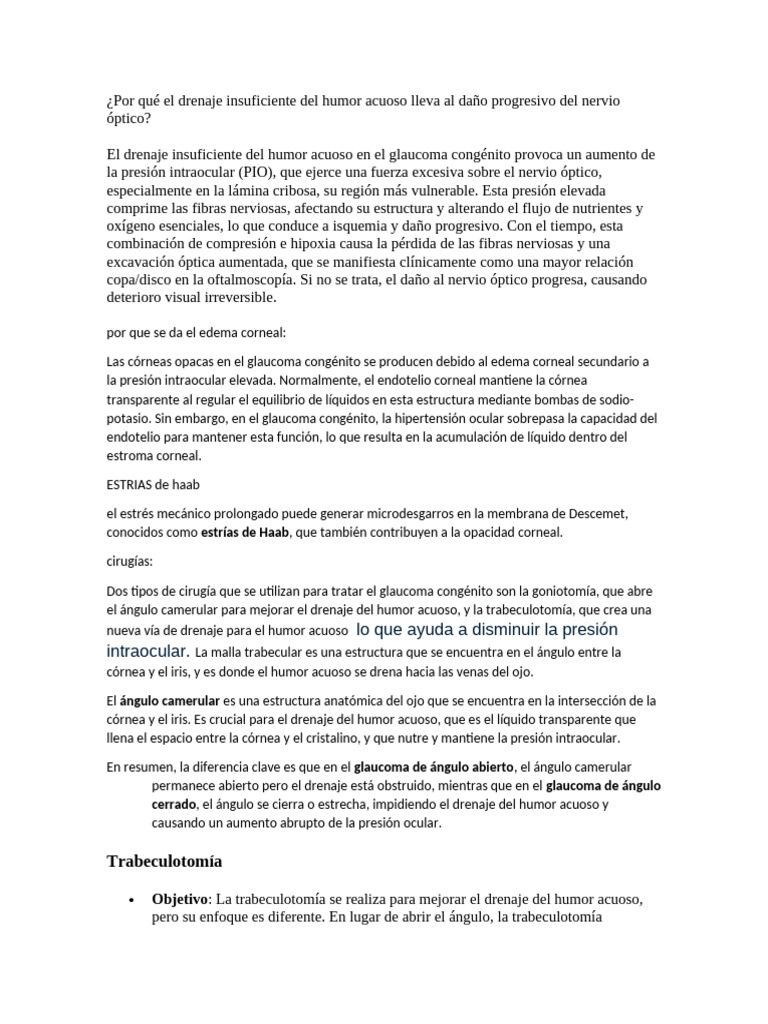 Drenaje insuficiente y daño ocular en glaucoma | PDF | Córnea | Glaucoma