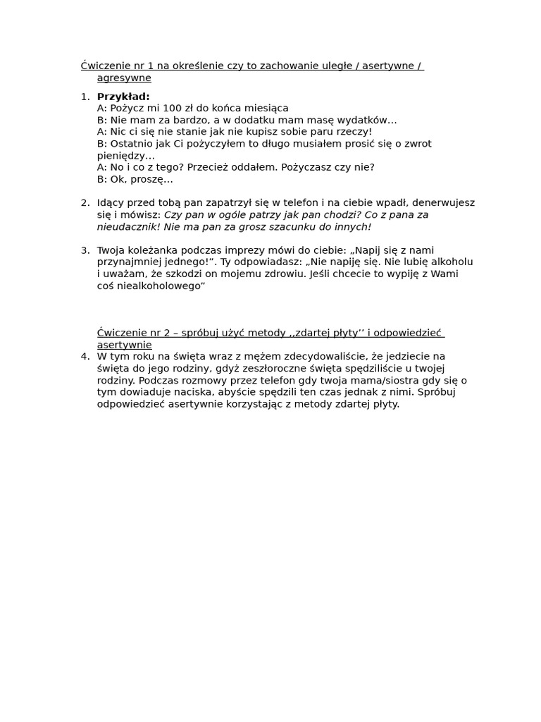 Cwiczenia Asertywność | PDF