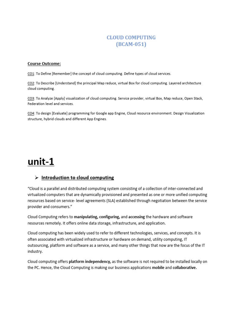 CC unit 1 | PDF | Cloud Computing | Scalability